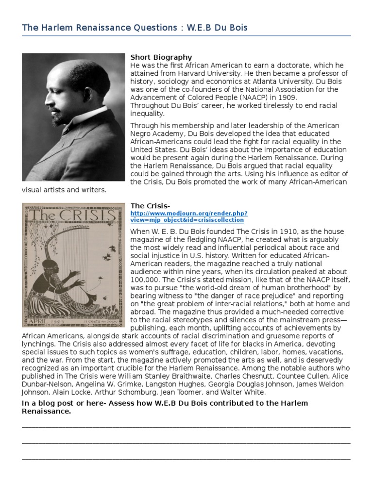 The Harlem Renaissance - W.E.B DuBois | PDF | W. E. B. Du Bois | Harlem ...