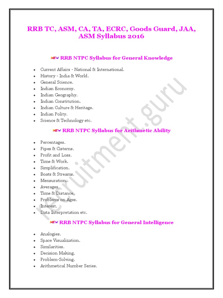RRB NTPC Syllabus | PDF | Science & Mathematics