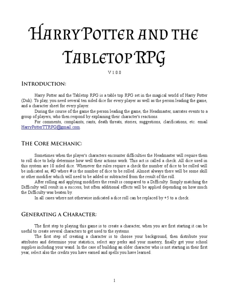 Harry Potter and the Tabletop RPG | Magic (Paranormal) | Leisure