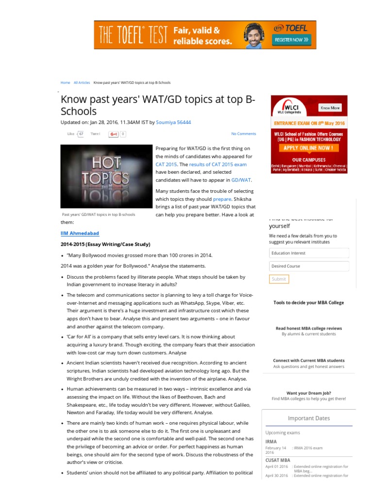 WAT - GD Topics at Top B-Schools | PDF | Master Of Business ...