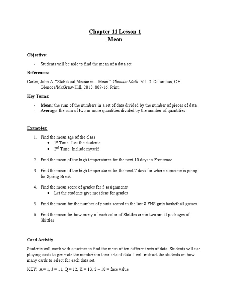 Calculating the Mean: Lesson Guide | PDF