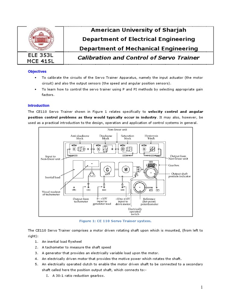 Calibration and Control of Servo Trainer | PDF | Control Theory ...