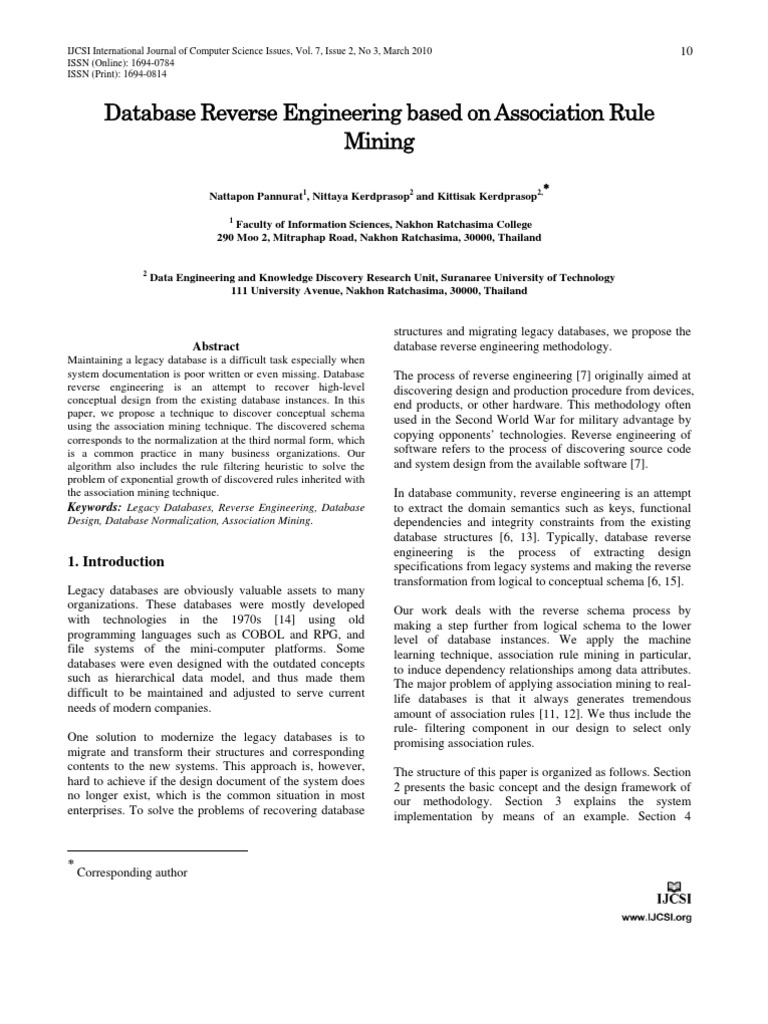Database Reverse Engineering Based On Association Rule Mining | PDF | Conceptual Model | Databases