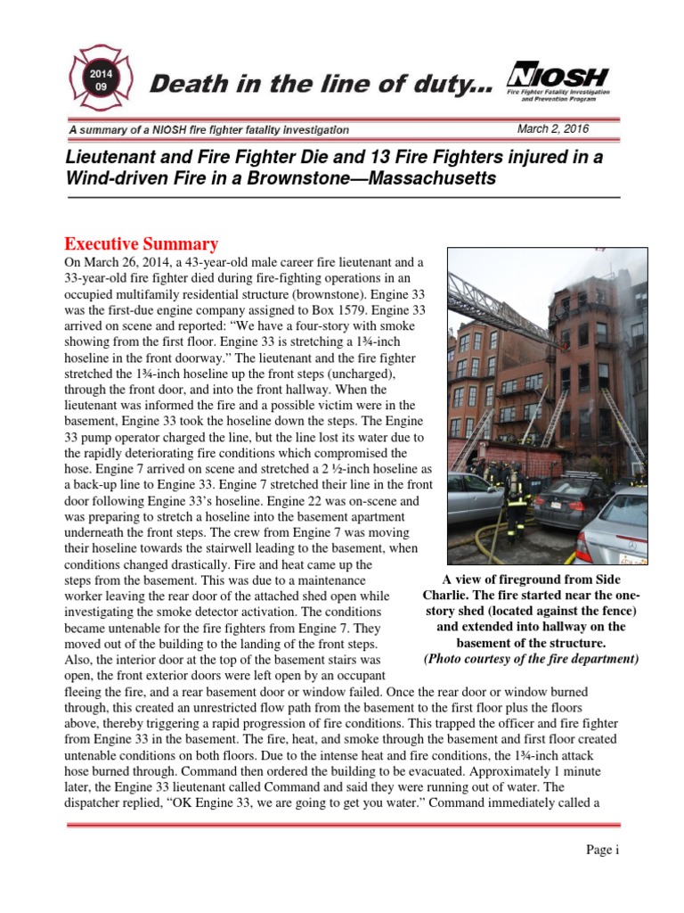 NIOSH LODD Report #F2014-09 Lieutenant and Fire Fighter Die and 13 Fire ...