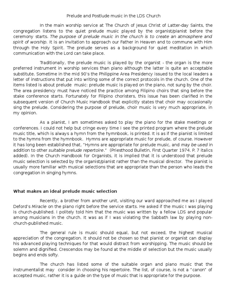 Prelude and Postlude Music in The LDS Church | PDF | Christian ...