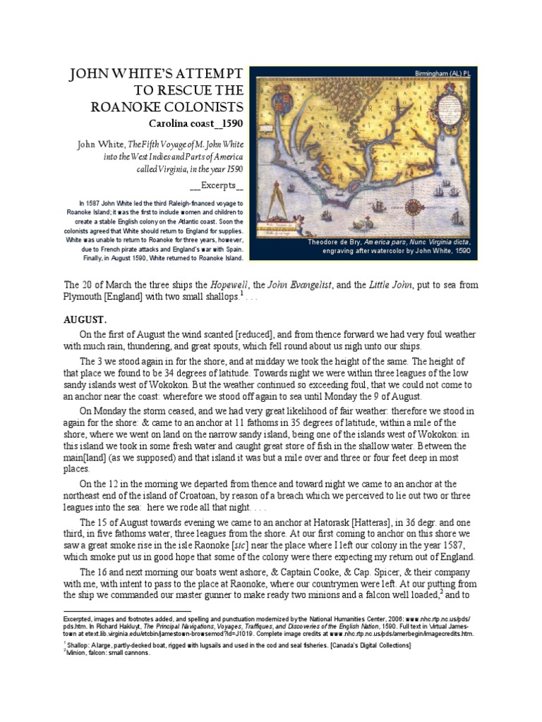 John White'S Attempt To Rescue The Roanoke Colonists: Carolina Coast ...