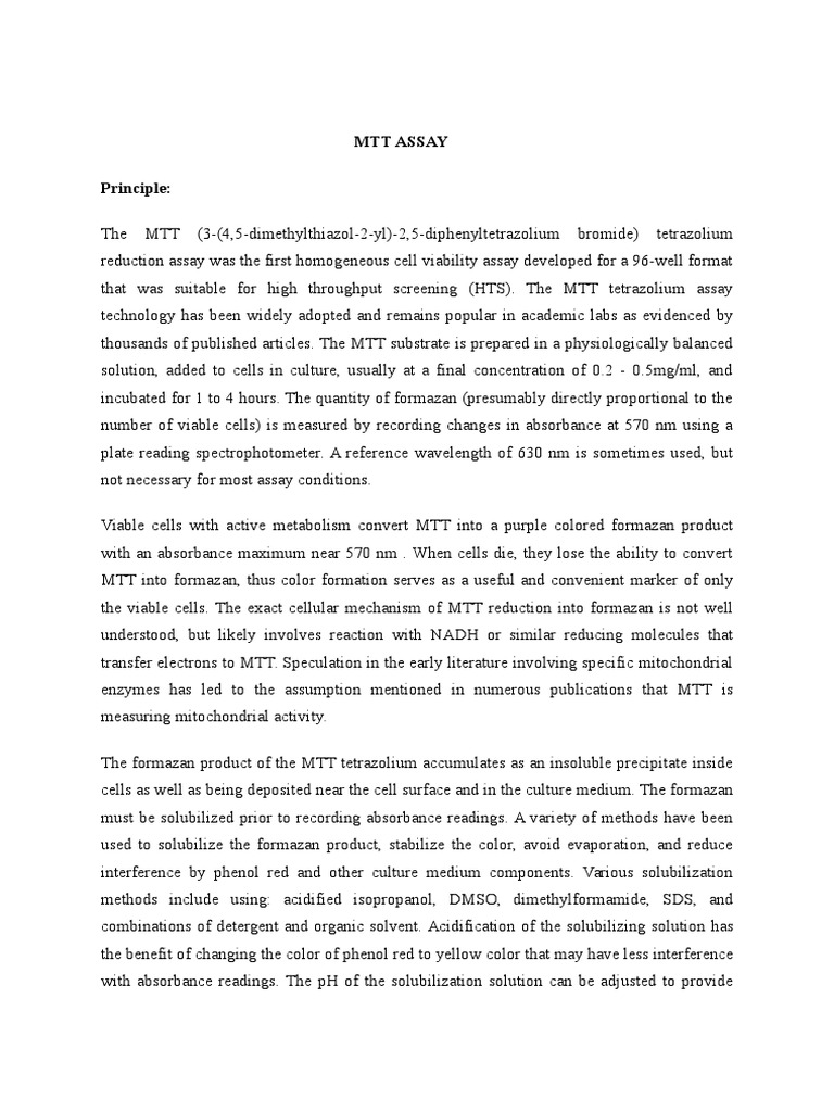 MTT Assay | PDF | Physical Chemistry | Chemical Substances