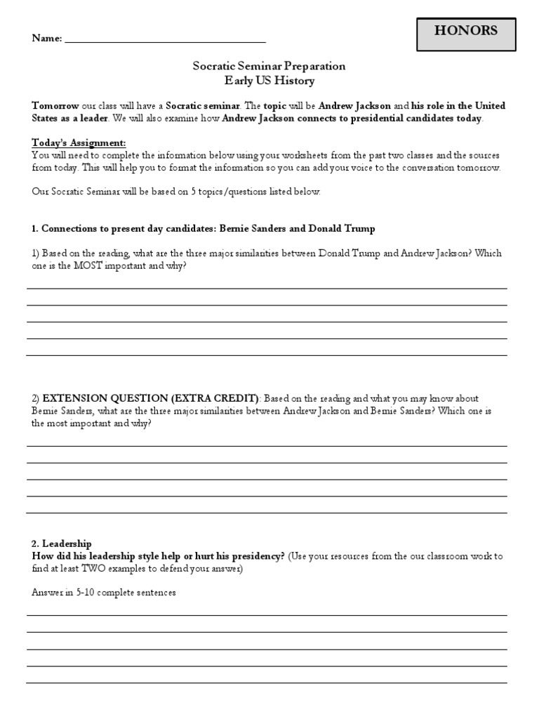 Socratic Seminar: Jackson vs. Trump | PDF | Andrew Jackson | Donald Trump
