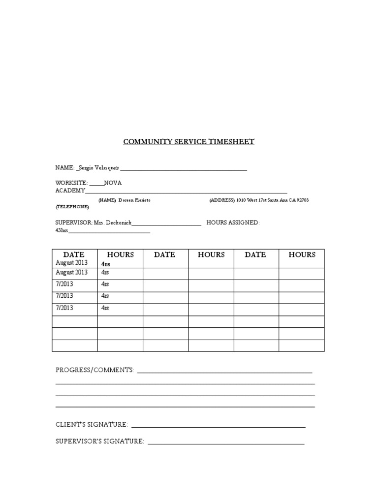 Community Service Timesheet | PDF