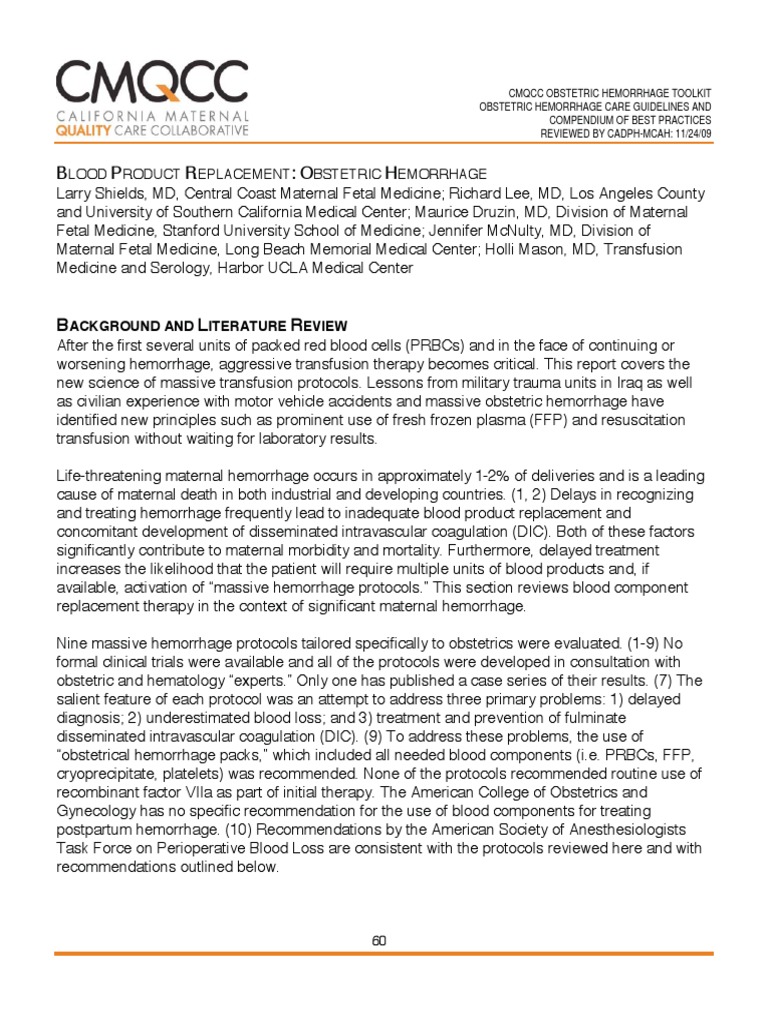 CMQCC - Transfusion in Obstetric Hemorrhage | Blood Transfusion | Bleeding