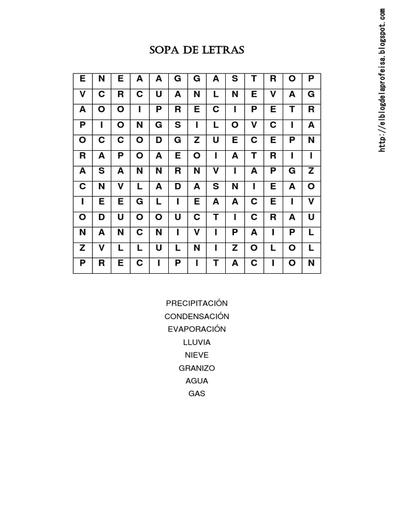 Ciclo Del Agua - Sopa de Letras