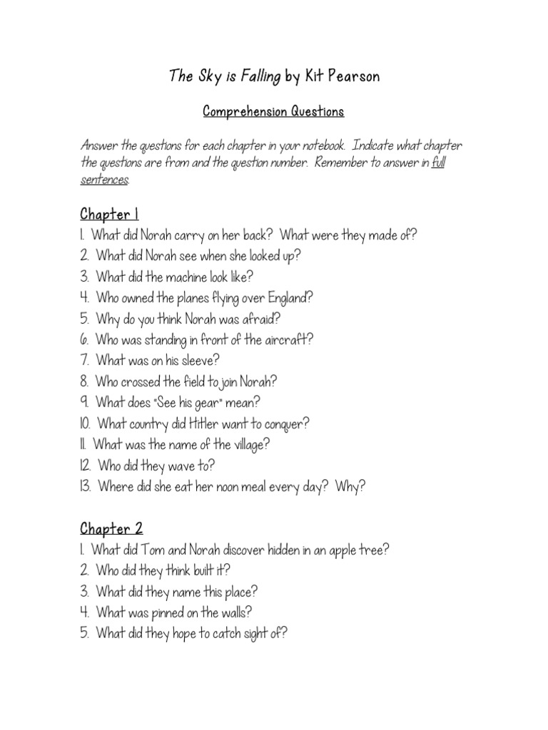 The Sky Is Falling by Kit Pearson Questions | PDF