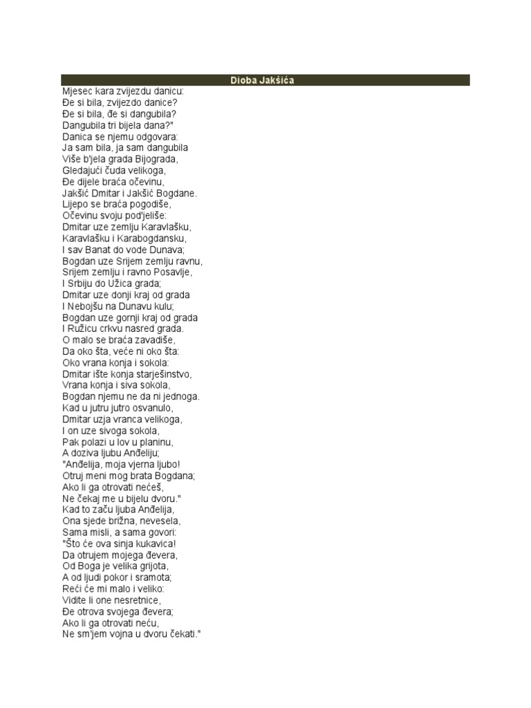 Dioba Jakšića Cela Pesma | PDF
