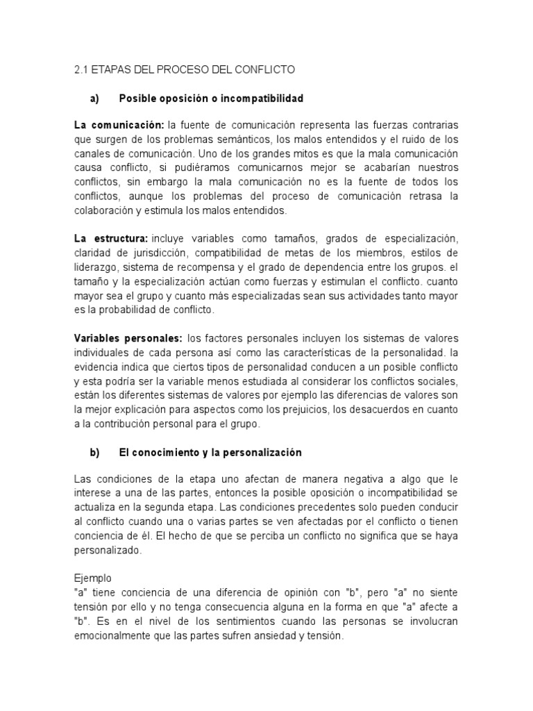 5 Etapas Del Proceso Del Conflicto A | PDF | Las emociones | Comunicación
