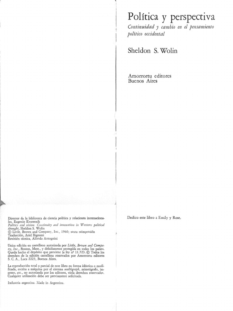 Wolin, Sheldon - Política y Perspectiva. Libro Completo | PDF
