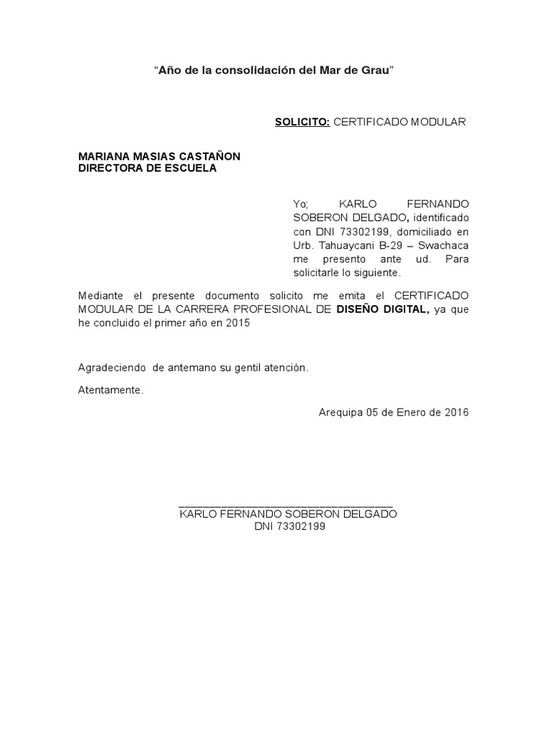 SOLICITO Certificado Modular | PDF