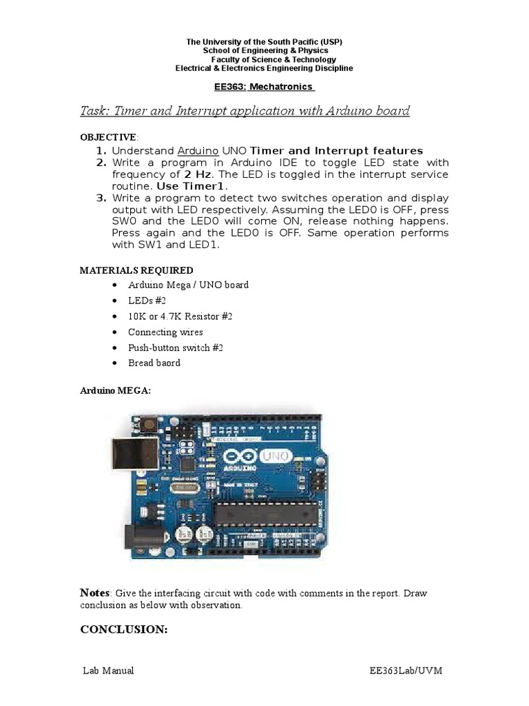Task: Timer and Interrupt Application With Arduino Board | PDF