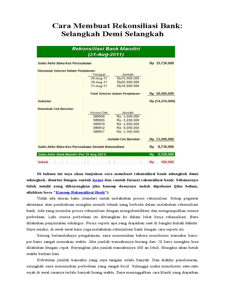 Cara Membuat Rekonsiliasi Bank | PDF