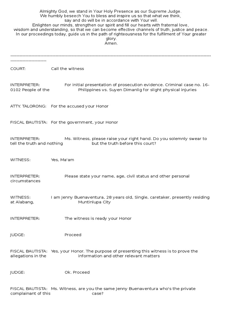 Slight Physical Injuries Case Script | PDF | Judge | Separation Of Powers