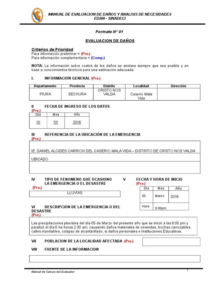 Formatos EDAN 2016 | PDF | Transporte | Transporte de tierra