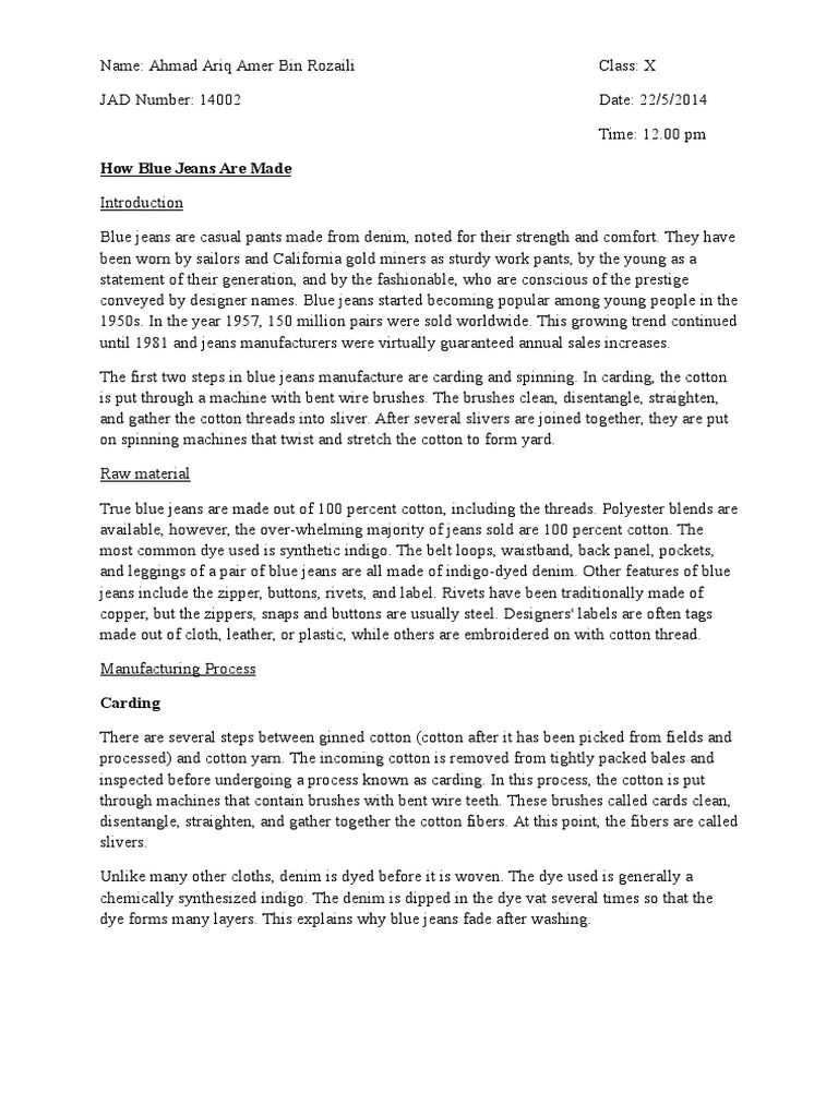 The Step-by-Step Manufacturing Process of Blue Jeans from Cotton to the ...