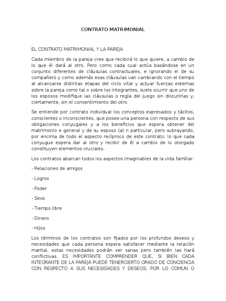 Contrato Matrimonial y Focos de Problemas Externos | PDF | Familia ...