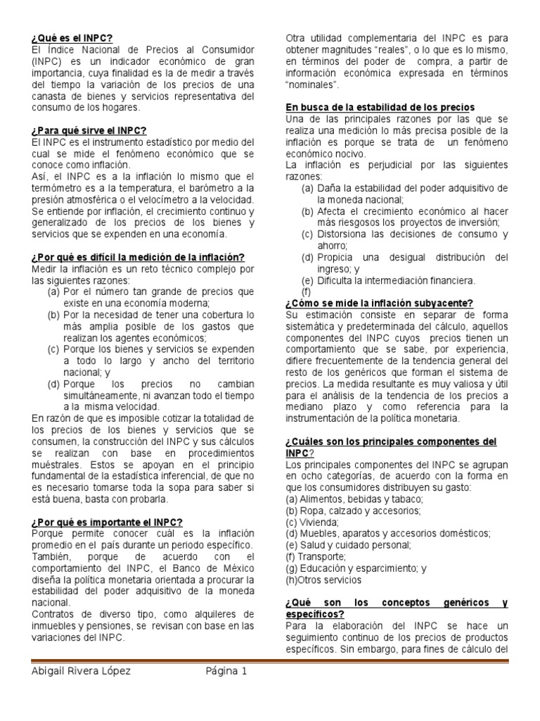 INPC | PDF | Índice de precios al consumidor | Inflación