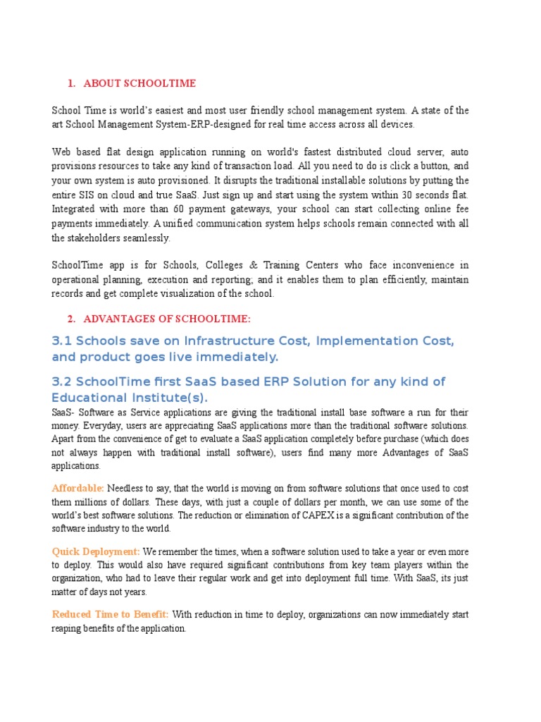 Schooltime School Management Software Pdf Software As A Service