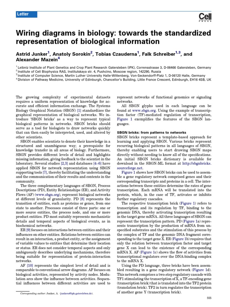 Wiring Diagrams in Biology Towards The Standardized Representation of ...