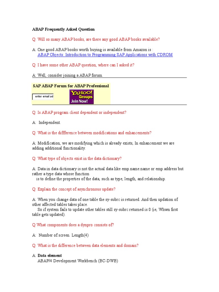 ABAP Frequently Asked Question | PDF | Digital Technology | Computer Engineering