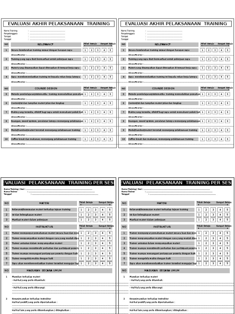 Contoh Form Evaluasi Training | PDF | Karier & Perkembangan | Bisnis