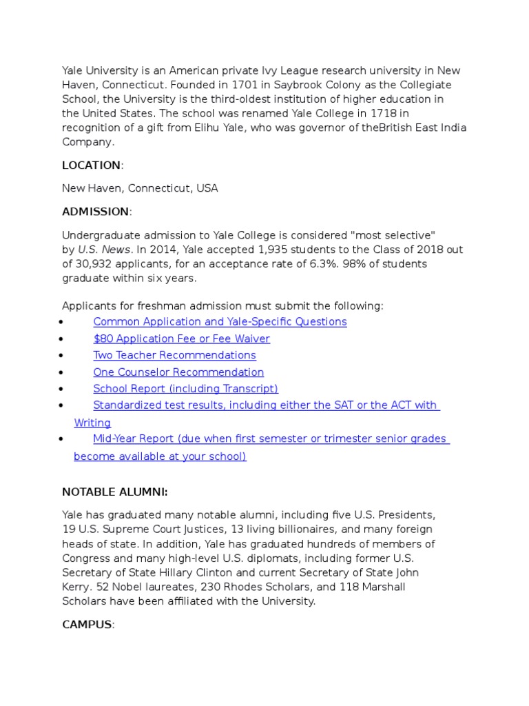 Yale University | PDF | Yale University | Universities And Colleges