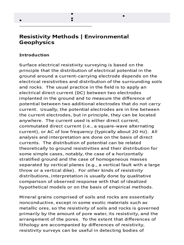 Resistivity Methods - Environmental Geophysics | PDF | Electrical ...