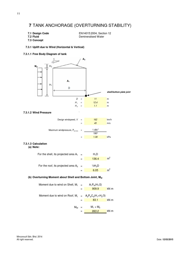 Overturning Moment and Tank Anchorage | PDF | Pressure | Continuum ...