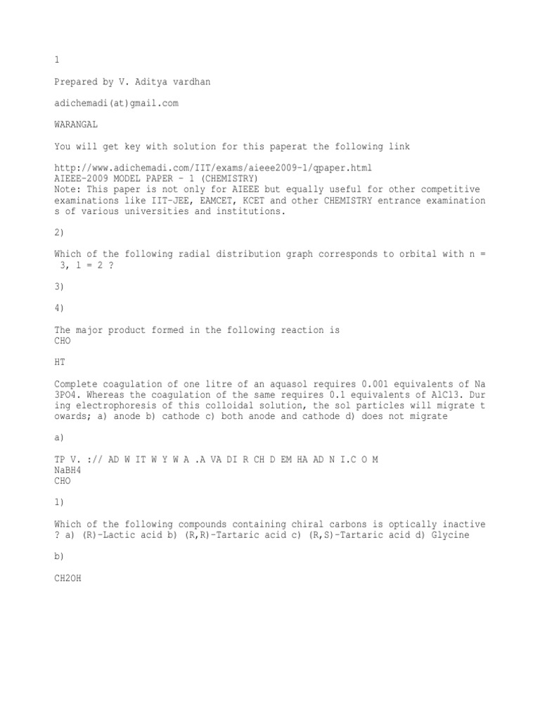 Aieee 2009 Model Paper 1 | PDF | Solution | Carbon