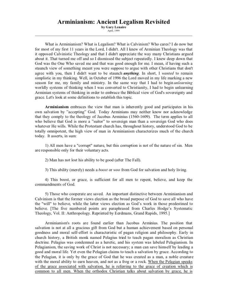 Arminianism: Ancient Legalism Revisited | PDF | Arminianism | Grace In ...
