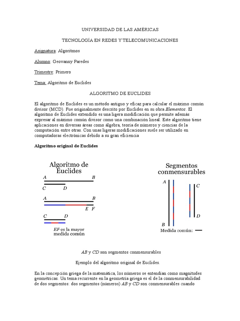 Algoritmo de Euclides | PDF | Algoritmos | Teoría de los números
