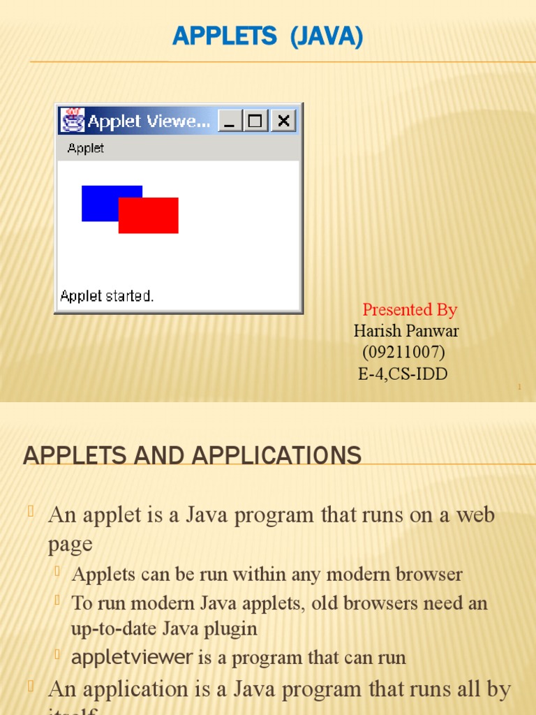 Applets (Java) : Presented by | PDF | Color | Java (Programming Language) Applets (Java) : Presented by | PDF | Color | Java (Programming Language)
