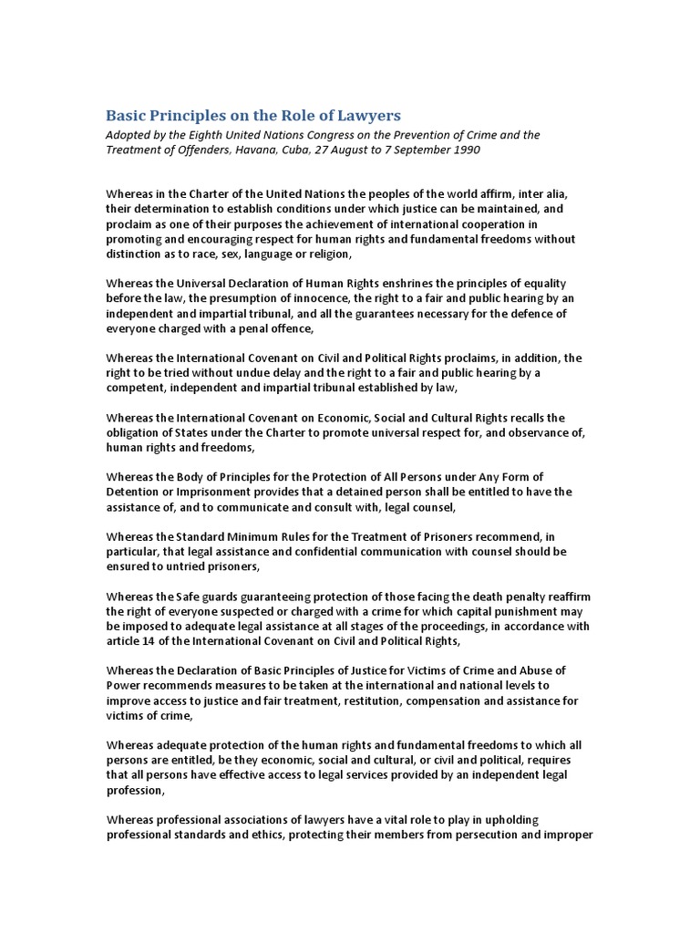 Un Basic Principles On The Role of Lawyers | PDF | Lawyer | Legal Aid