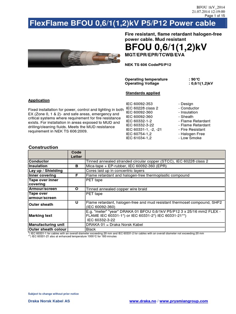 BFOU 0.6 11.2kV P5 P12 | PDF | Cable | Wire