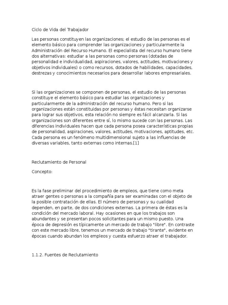 Ciclo de Vida Del Trabajador | PDF | Reclutamiento | Recursos humanos