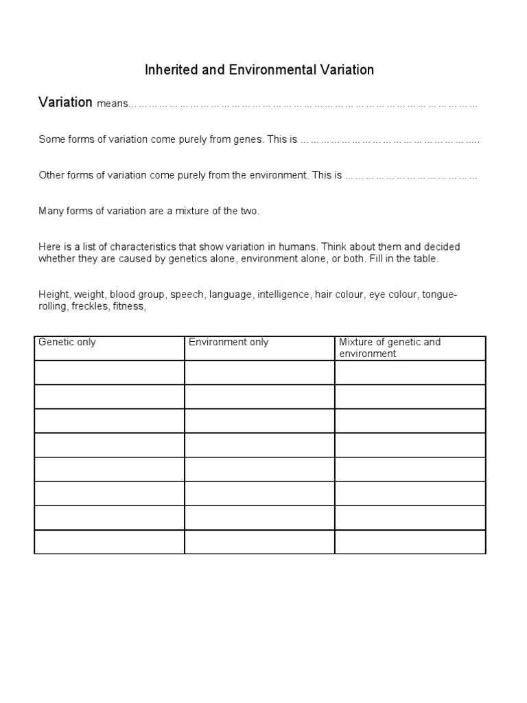 Inherited and Environmental Variation Variation | PDF