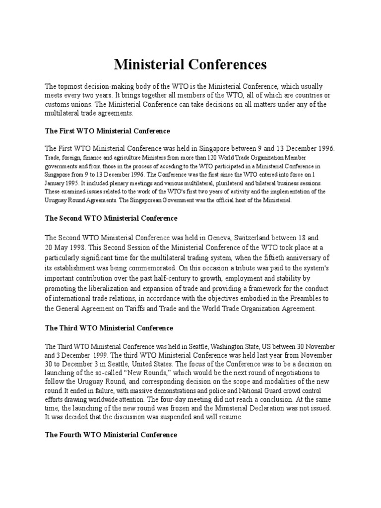 Ministerial Conferences: The First WTO Ministerial Conference | PDF ...