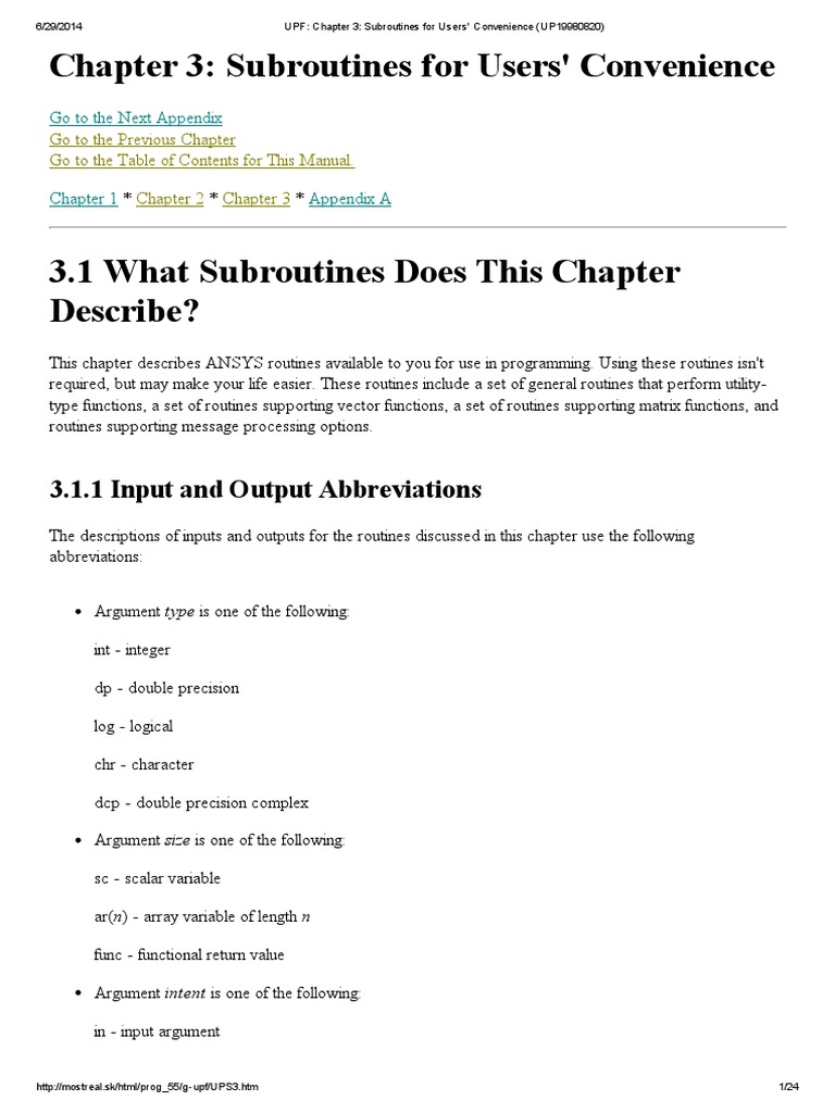 UPF - Chapter 3 - Subroutines For Users' Convenience (UP19980820) | PDF | Parameter (Computer ...