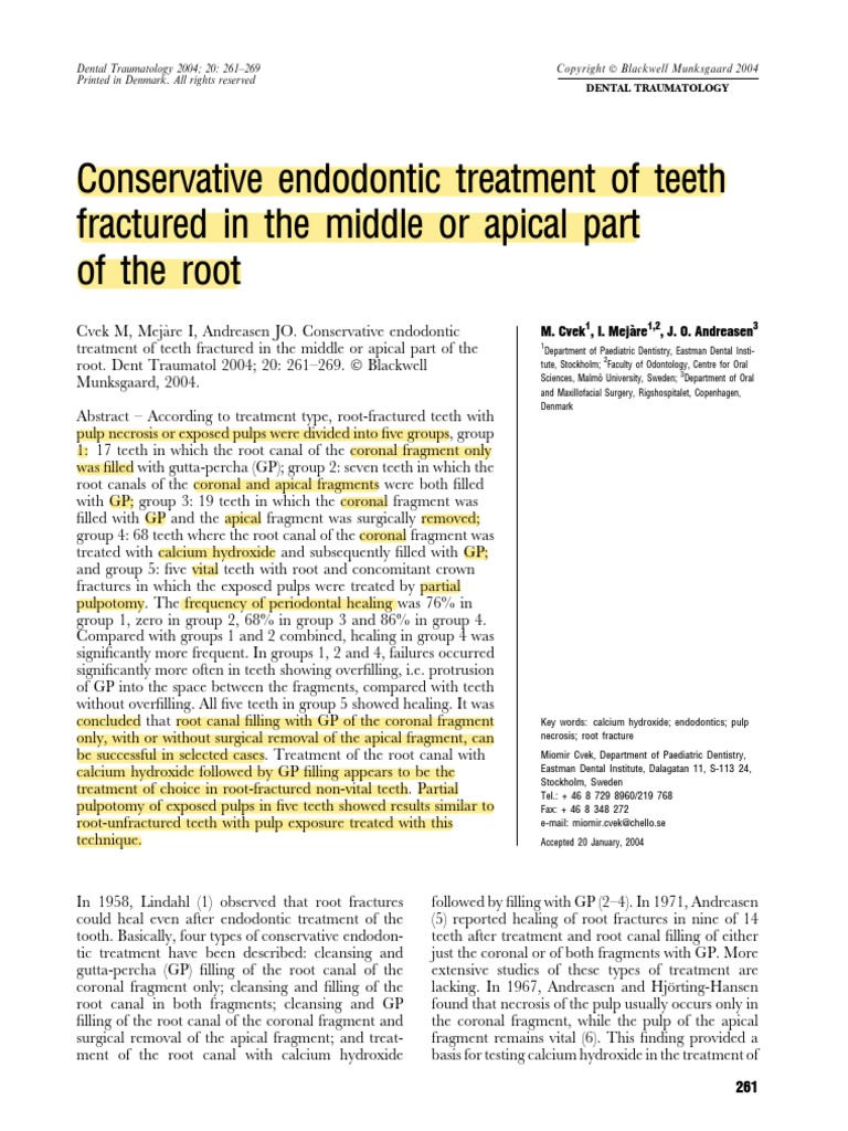 09 Cvek - Conservative Endodontic Treatment of Teeth Fractured in The ...