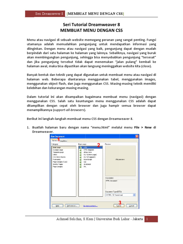 Seri Tutorial Dreamweaver 8 - Membuat Menu Dengan CSS (Free) | PDF