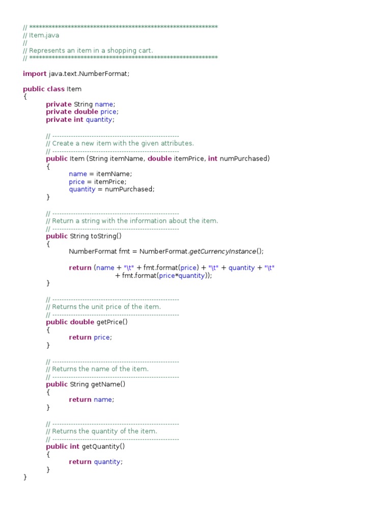 Name Price Quantity: Import Public Class Private Private Double Private ...