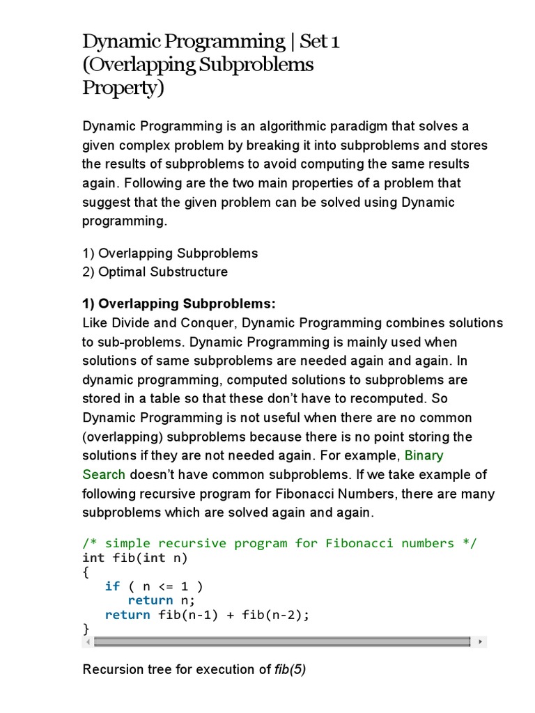 Dynamic Programming - Set 1 (Overlapping Subproblems Property ...