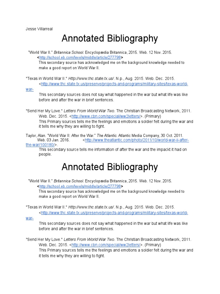 World War II: Annotated Bibliography | PDF | Oral History | Primary Sources