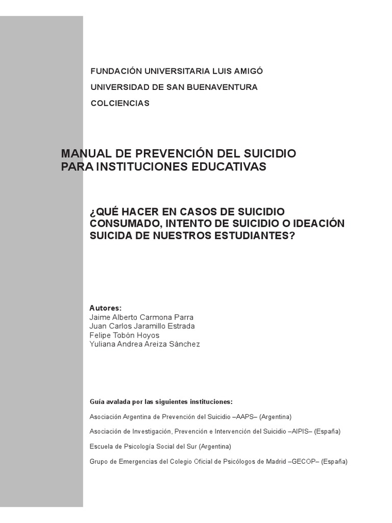 Manual de Prevención Del Suicidio | PDF | Suicidio | Comportamiento